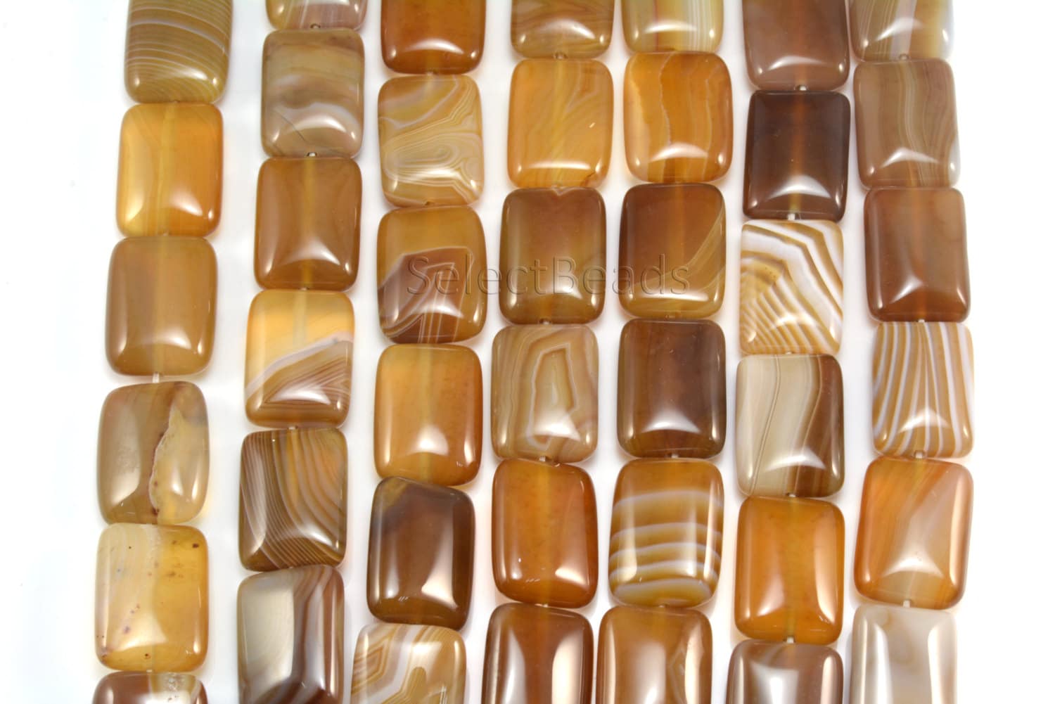 Brown Banded Agate Rectangle Beads Puffy Rectangle Gemostne - Etsy