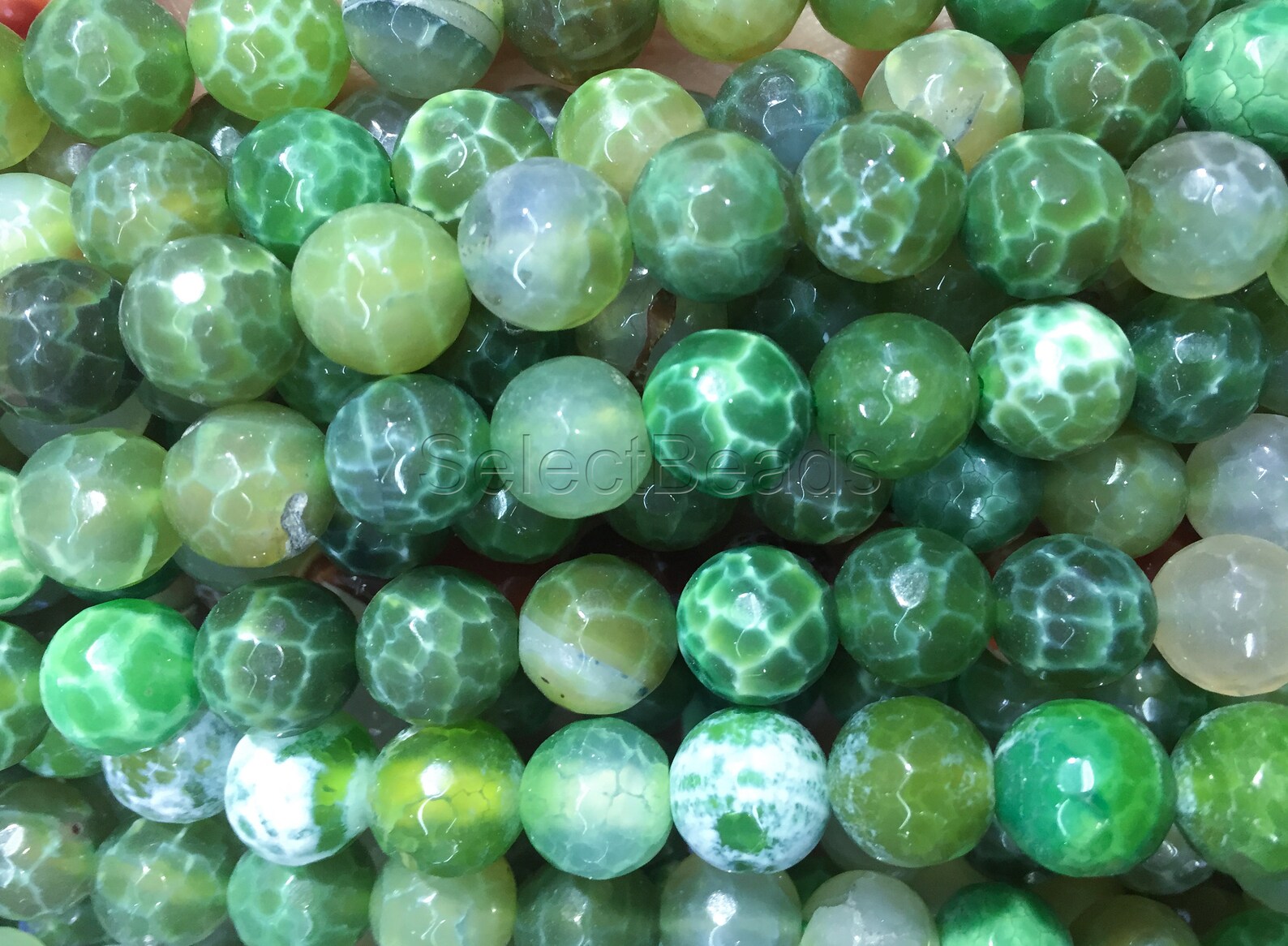 Green Fire Agate Beads - Faceted Green Gemstone Beads - Cracked Fire ...