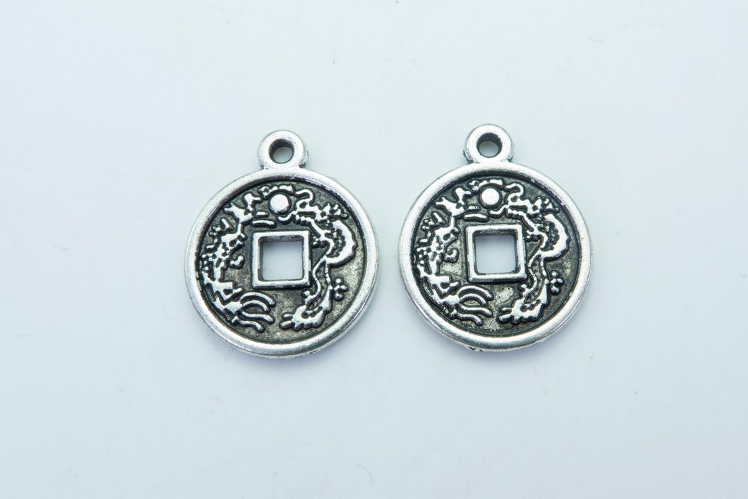 Chinese Ancient Coin Charms - Dragon and Phoenix Metal Charms - Round ...