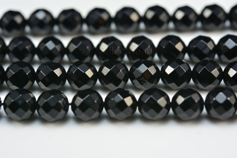 Faceted Round Onyx Beads - Natural Black Onyx Gemstone Beads for ...