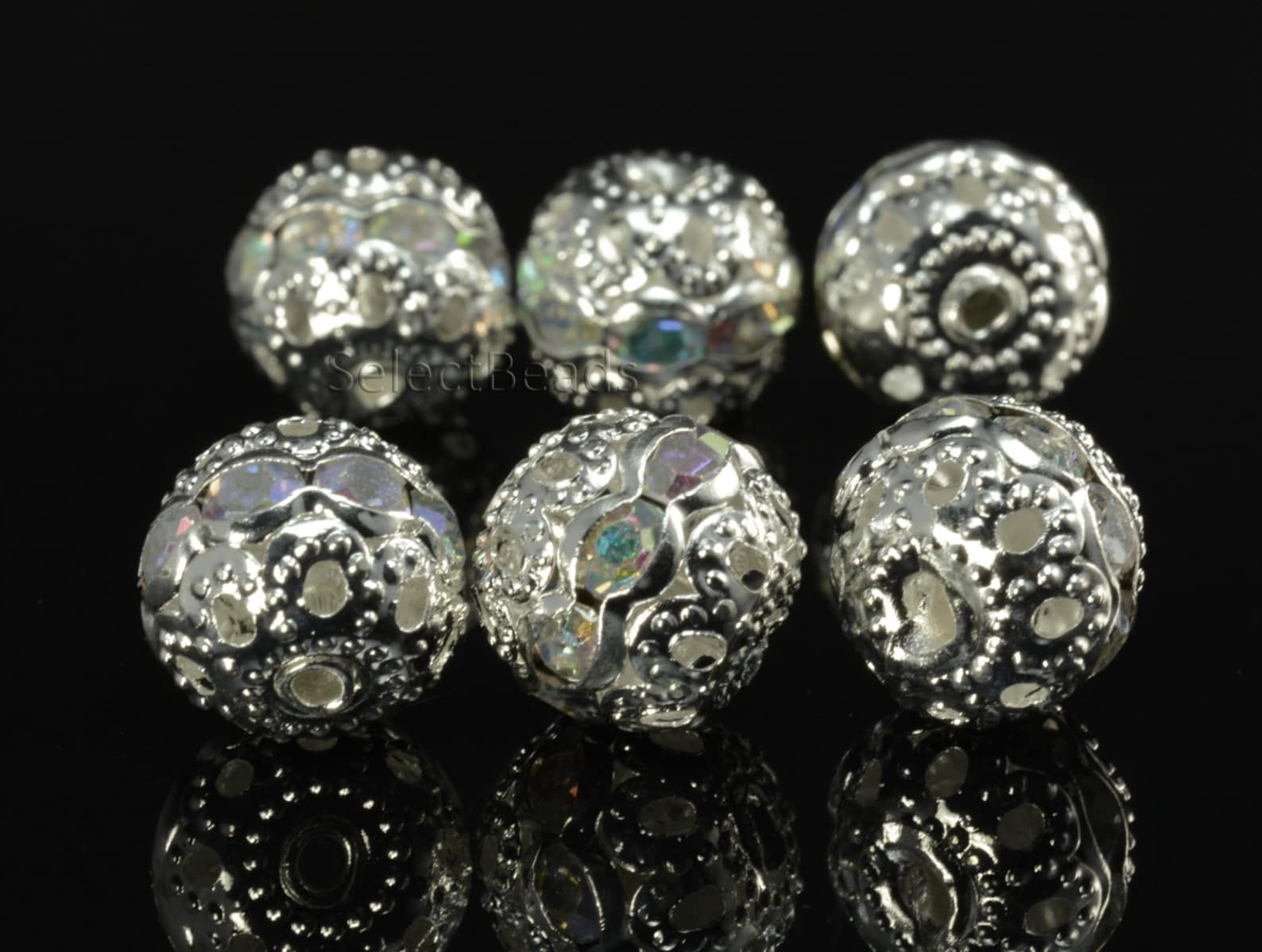 Coated Rhinestone Silver Balls - AB Rainbow Color Sparkle Crystal Beads ...