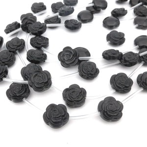 Natural Obsidian Gemstone Flower Beads - Carved Rose Floral Beads ...