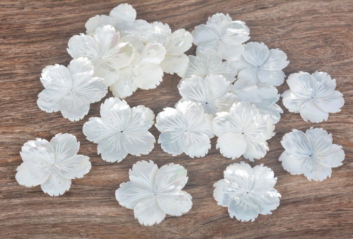 Pink MOP Shell Flower Beads - White Sea Shell Floral Charms - Jewelry ...