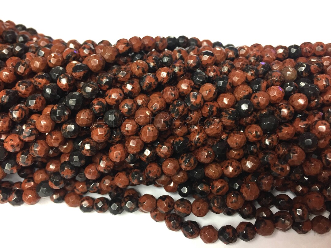 Faceted Round Mahogany Obsidian Beads - Coffee Color Gemstone Beads ...