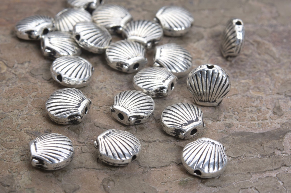 Alloy Seashell Beads - Ocean Conch Shell Charms - Antique Silver Shell ...
