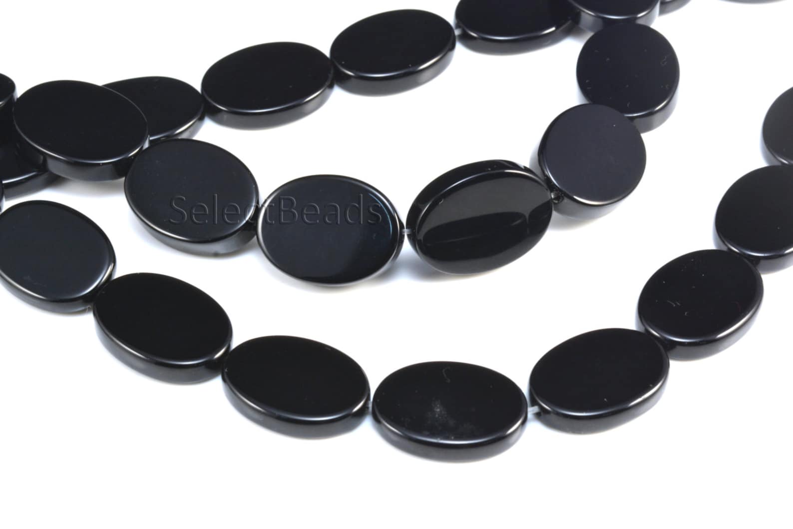 Black Onyx Oval Beads - Flat Back Oval Gemstone Beads - Black Gemstone ...