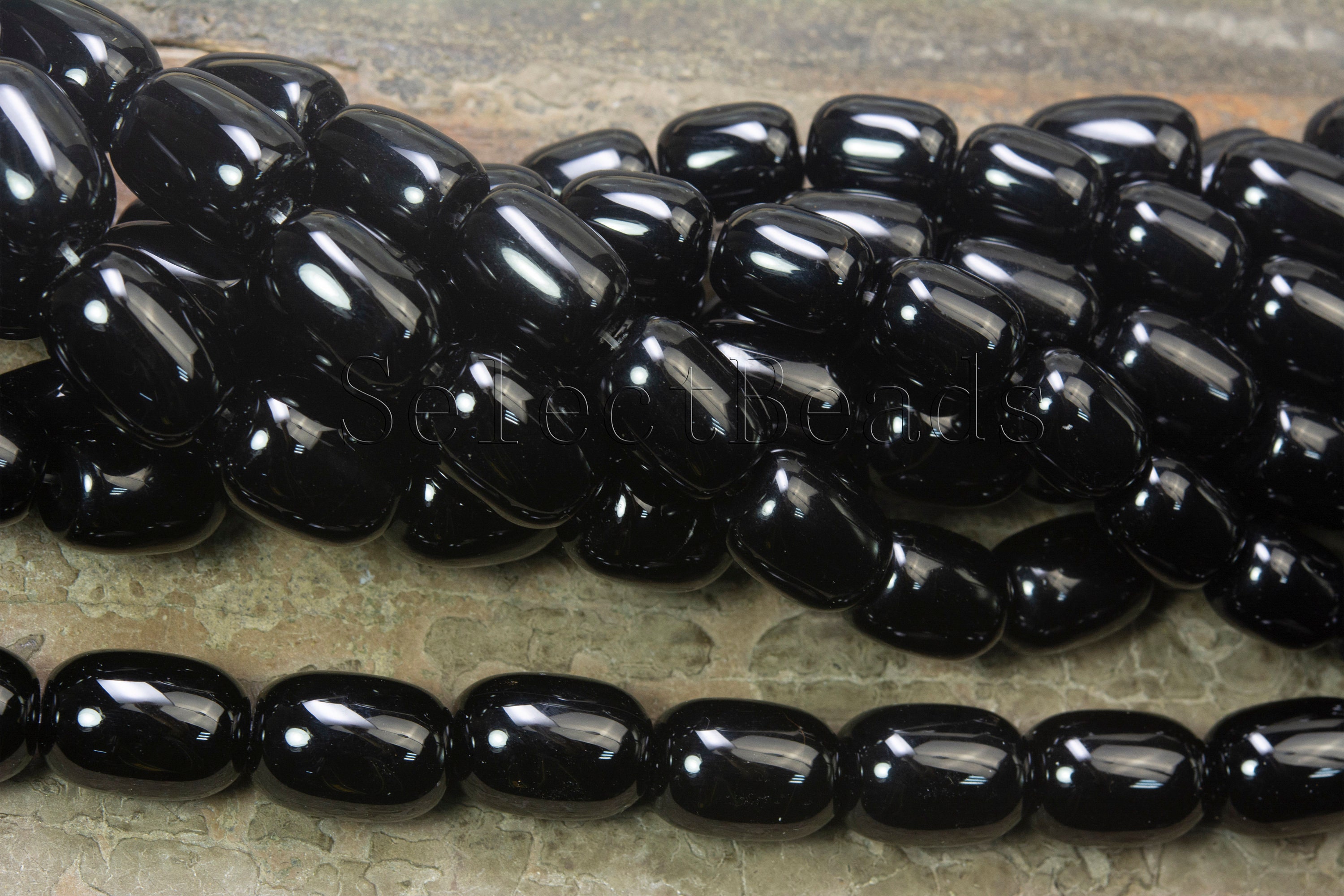 Black Onyx Barrel Beads - Black Agate Drum Beads - Natural Gemstone ...