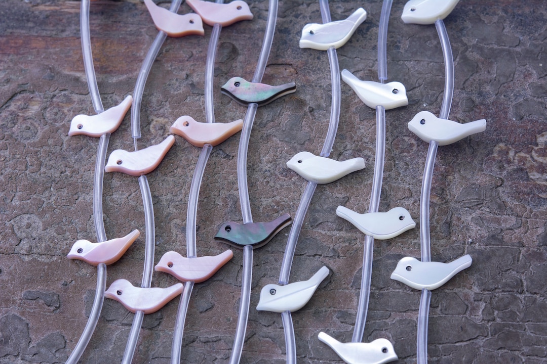 Shell Bird Beads - Black Mother of Pearl Beads - White Animal Beads ...