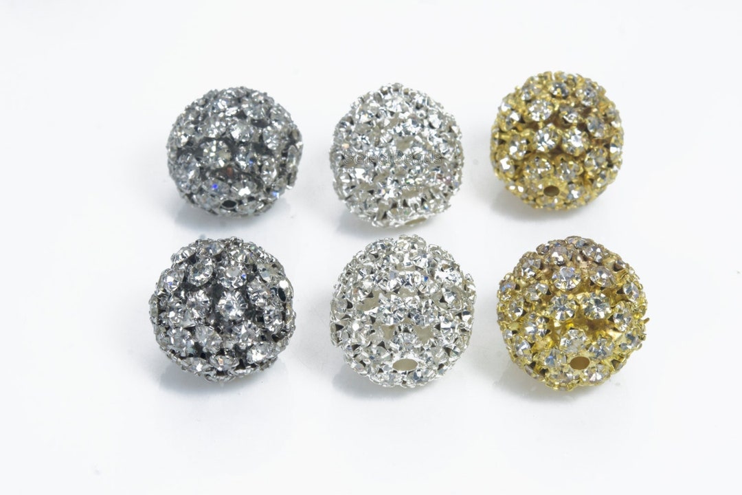Rhinestone Ball Beads - Crystal Decored Filigree Round Beads - Disco ...