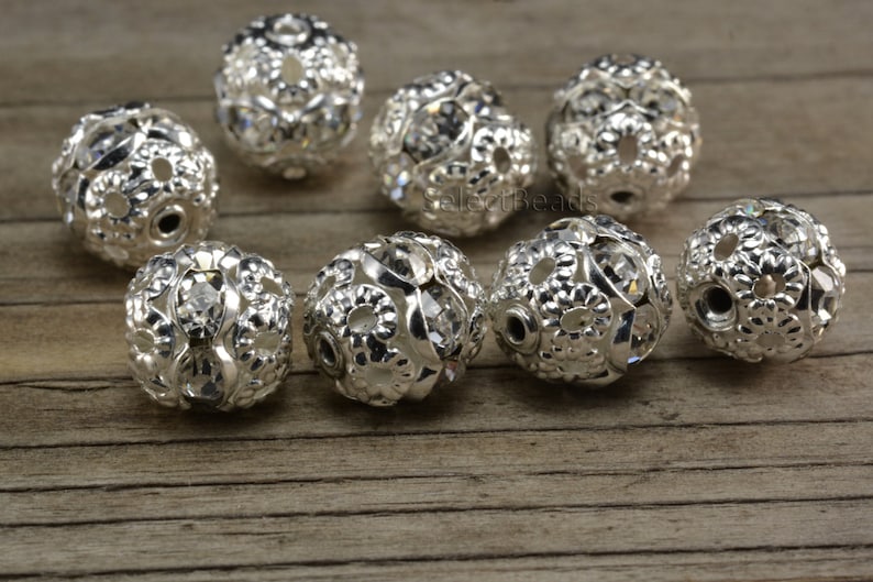 Rhinestone Ball Bead White Rhinestone Silver Plated 6-12mm - Etsy