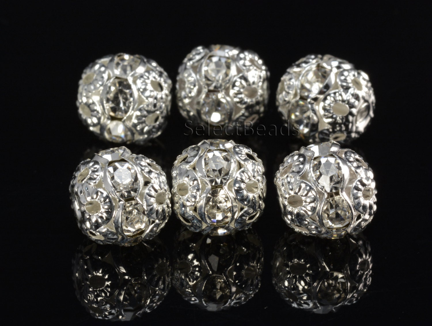 Rhinestone Ball Bead White Rhinestone Silver Plated 6-12mm - Etsy
