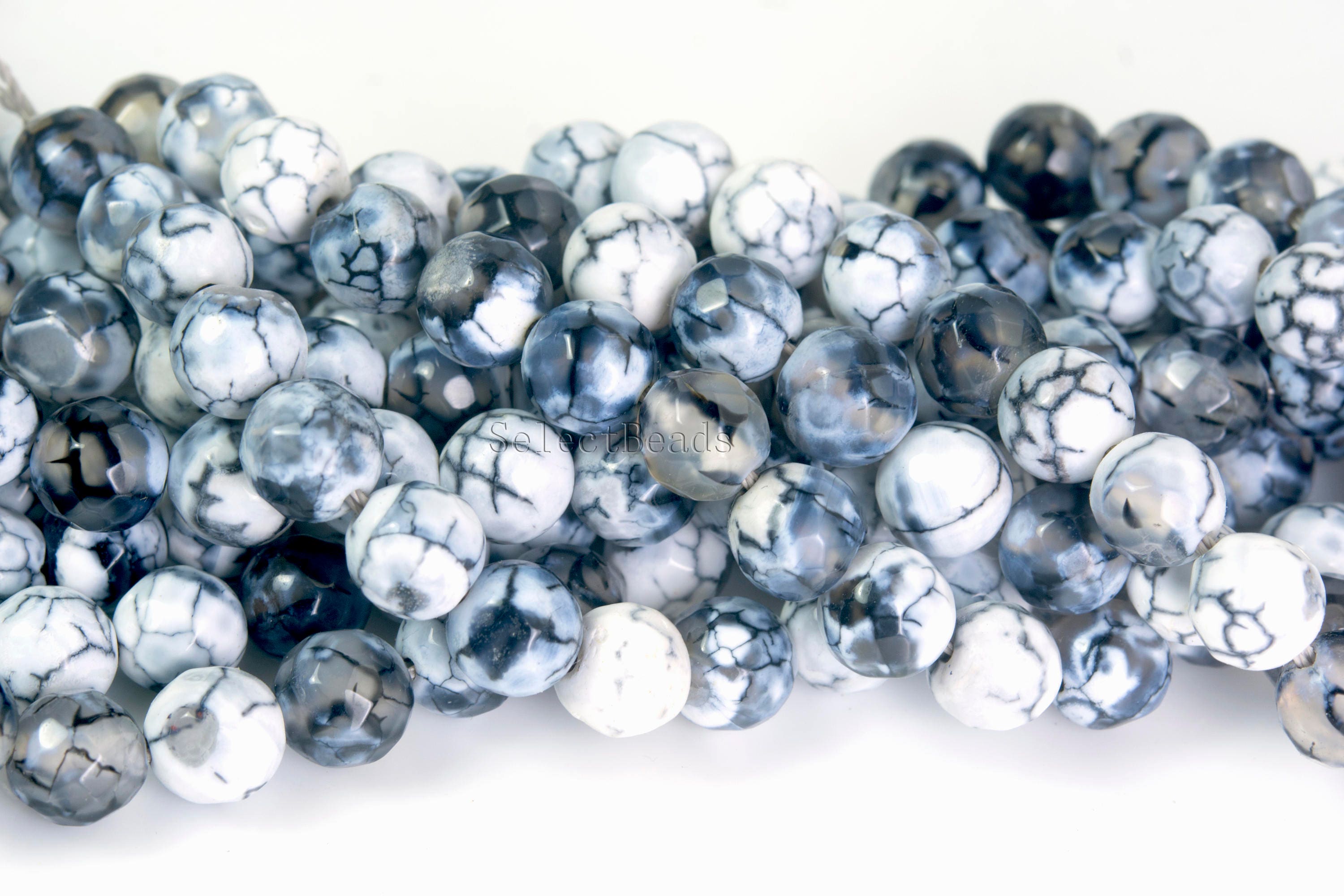 white and black fire agate beads dragon vein agate stone | Etsy