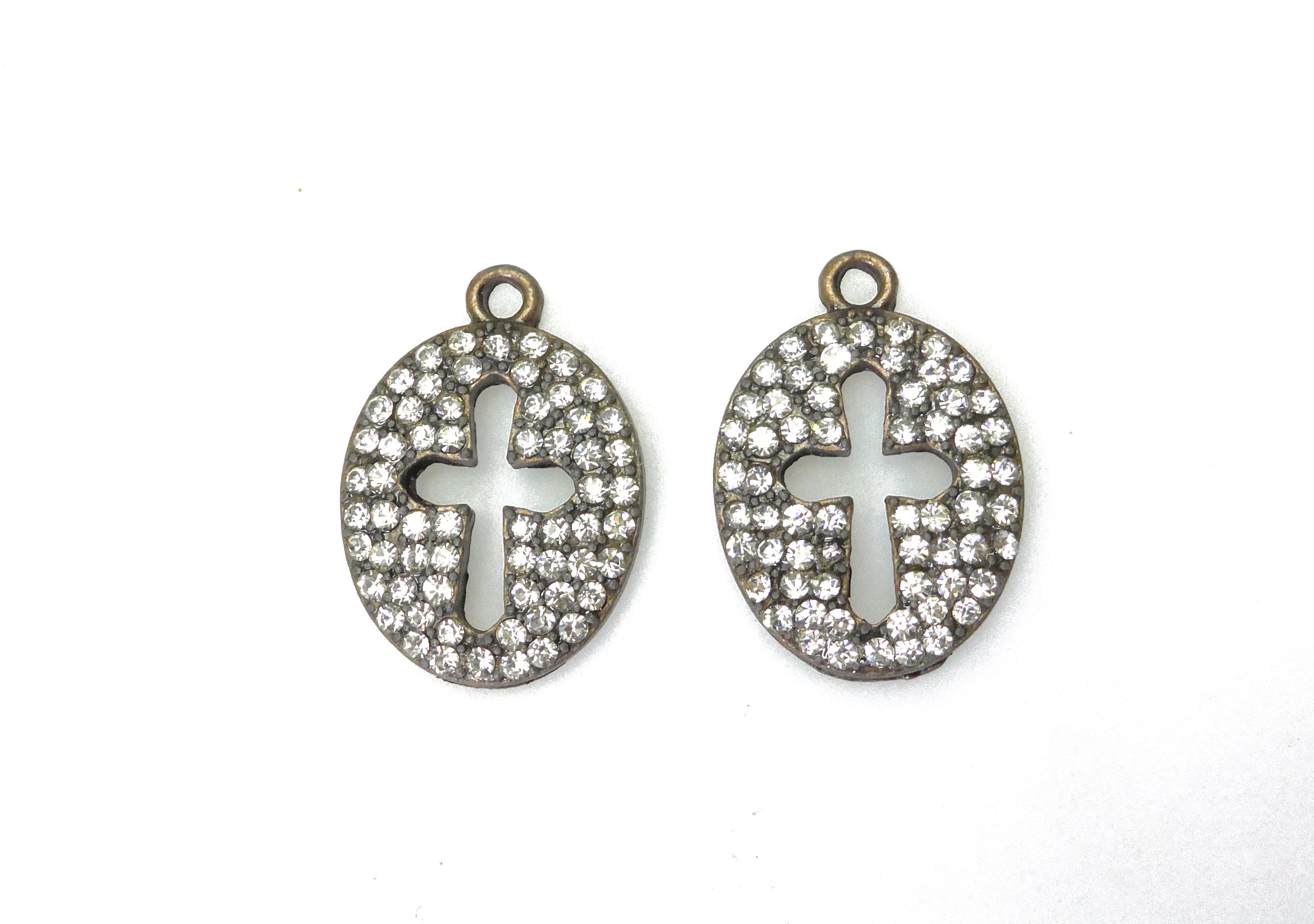 Cross Metal Charms - Clear Crystal Dangle Charm - Black Pendant Charm ...
