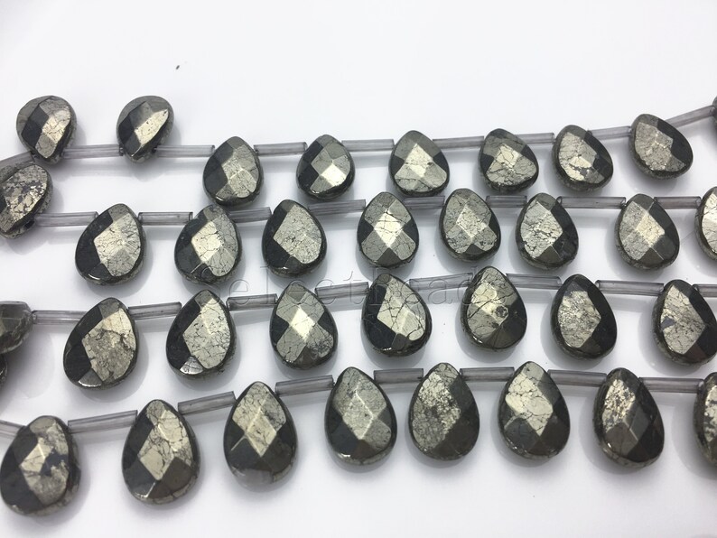 Faceted Pyrite Gemstone Teardrop Beads Top Drilled Stone - Etsy