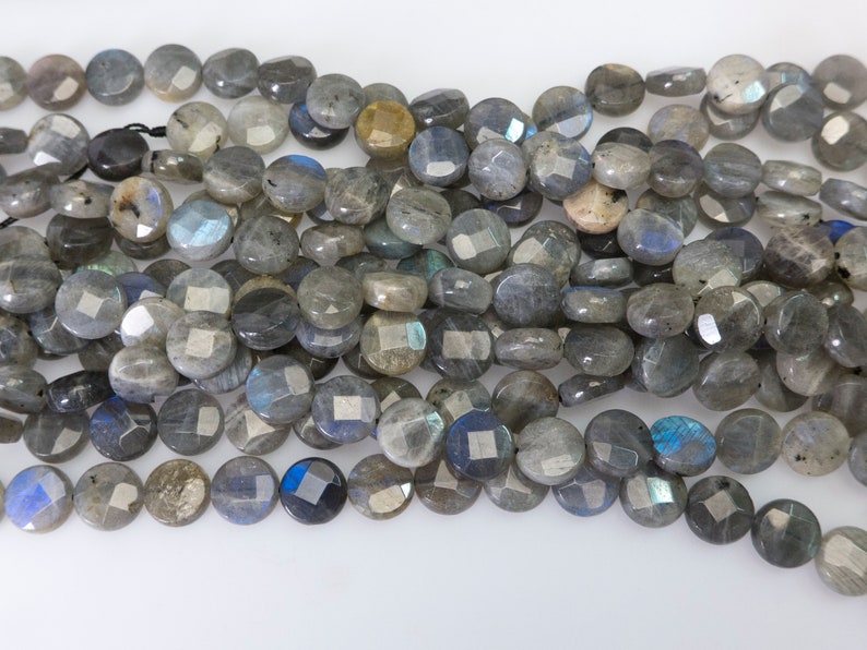 Grey Labradorite Faceted Coin Beads Natural Labradorite | Etsy