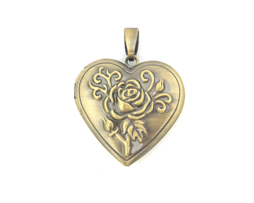 Heart Shape Lockets - Heart Shape Locket Charms - Flower Antique Bronze ...