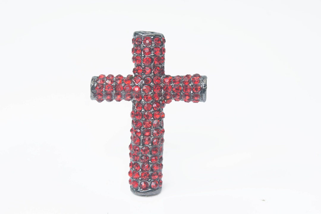 Red Crystal Cross Pendant - Gunmetal Plated Pendant - Coated Alloy ...