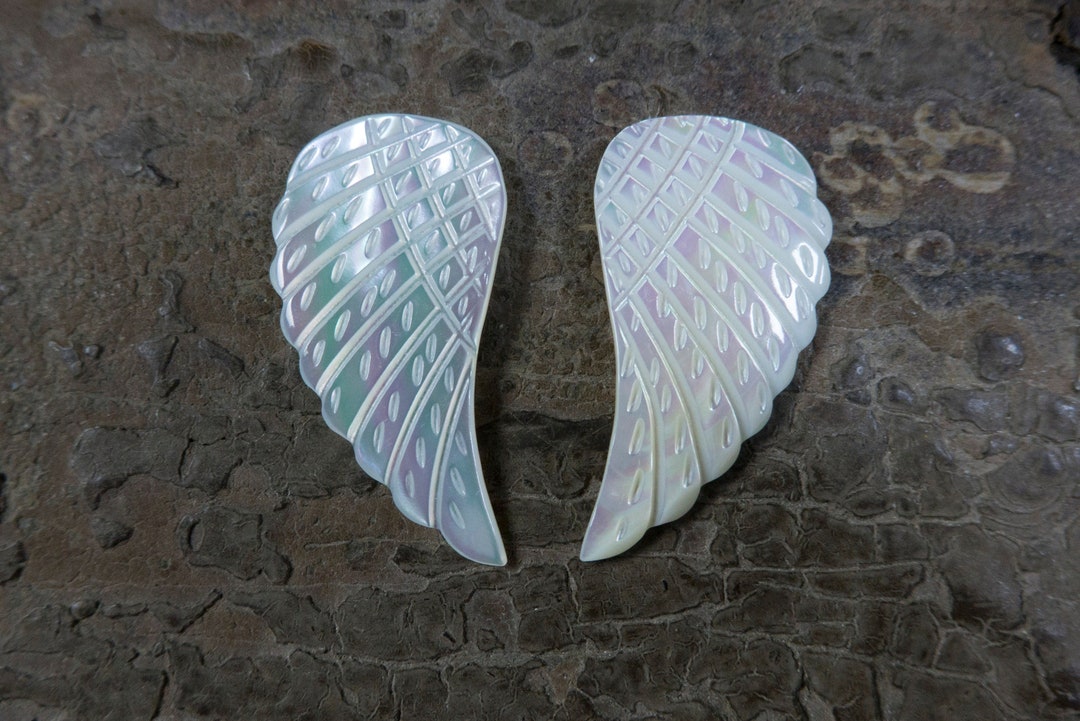 White Angel Wing Beads - Carved Wing Charms - Sea Shell Beading ...