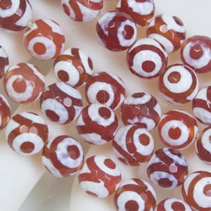 Red Agate Dzi Agate Faceted Beads - Red Tibetan Agate Round Beads ...