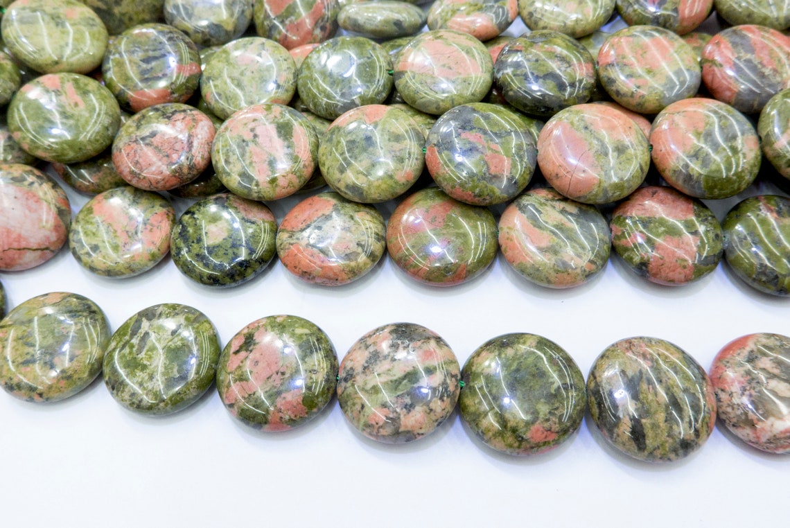 Gemstone puffy coin beads 20mm natural stone coin beads | Etsy