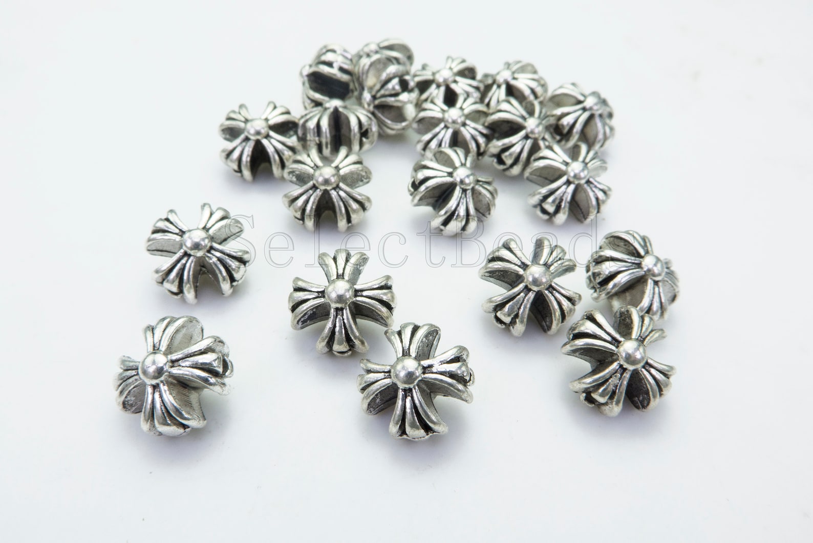 Antique Silver Cross Beads - Prayer Jewelry Beads - Religious Metal ...