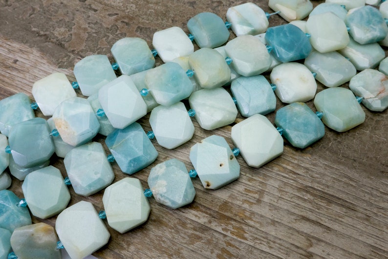 Soft Blue Amazonite Facetd Beads - Chunky Gemstone Slab - Faceted ...