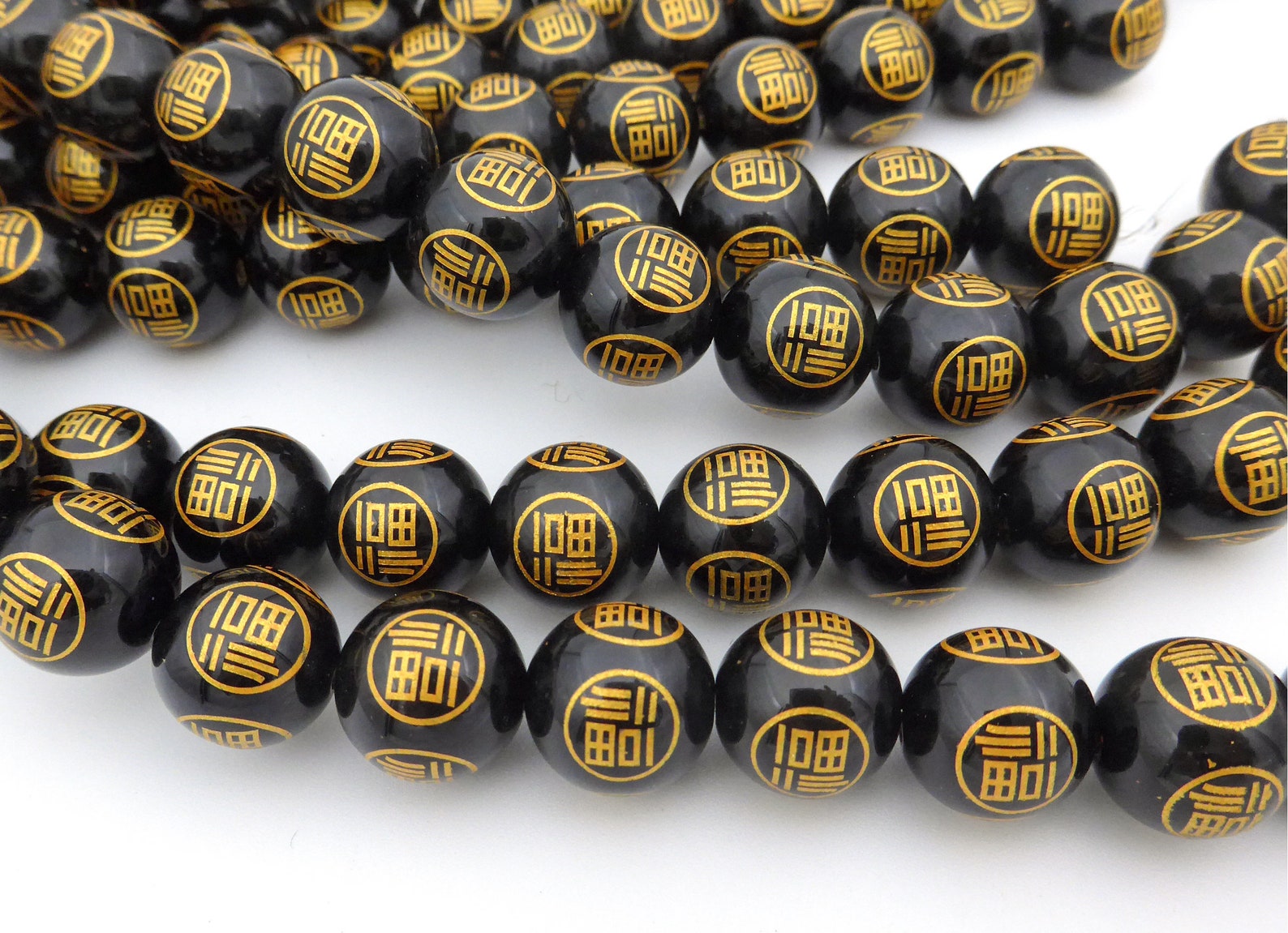 Chinese Character "福“ Beads - Blessing Beads - Good Luck Round Beads ...