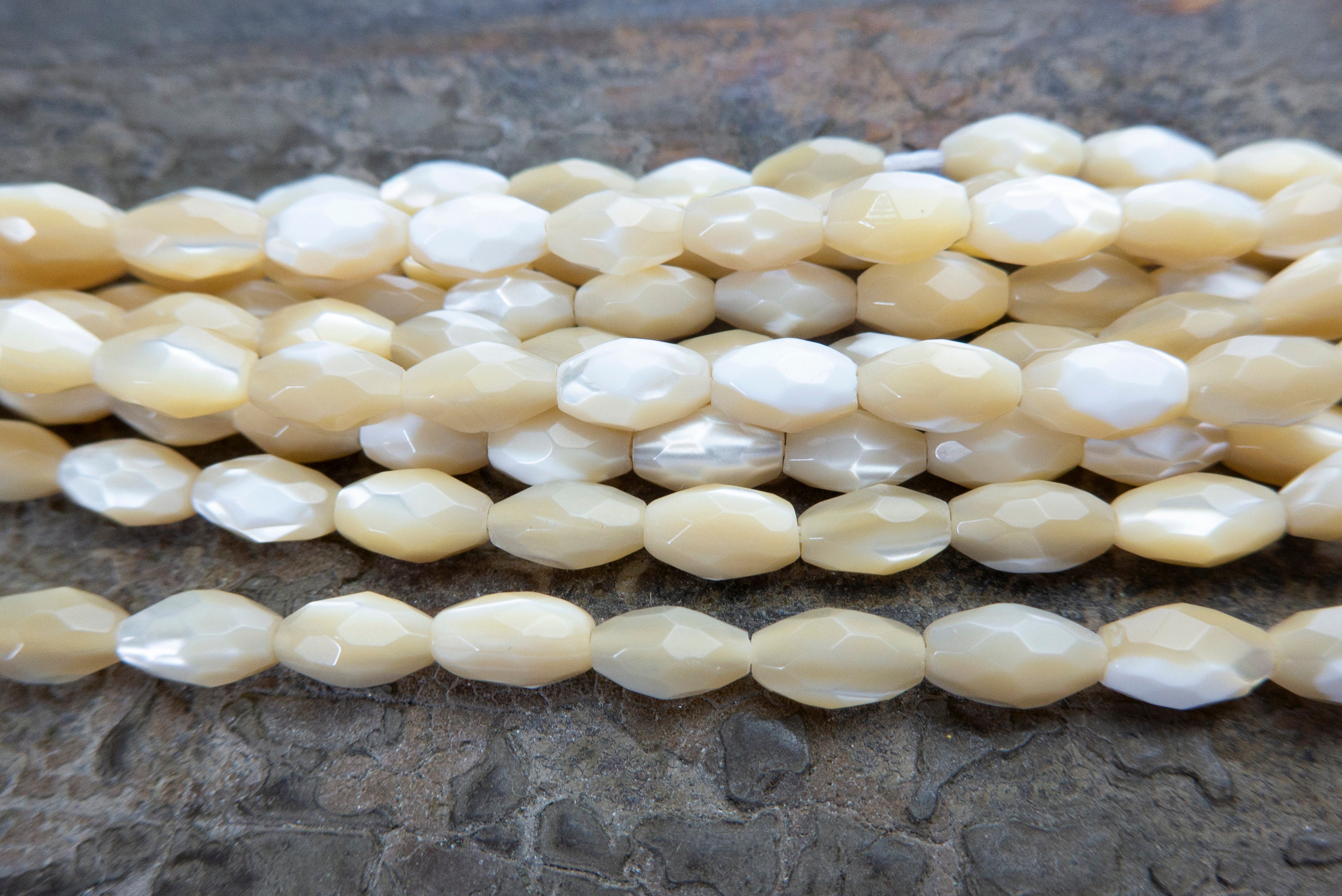 Faceted Rice MOP Beads - Natural Mother of Pearl Jewelry Beads ...