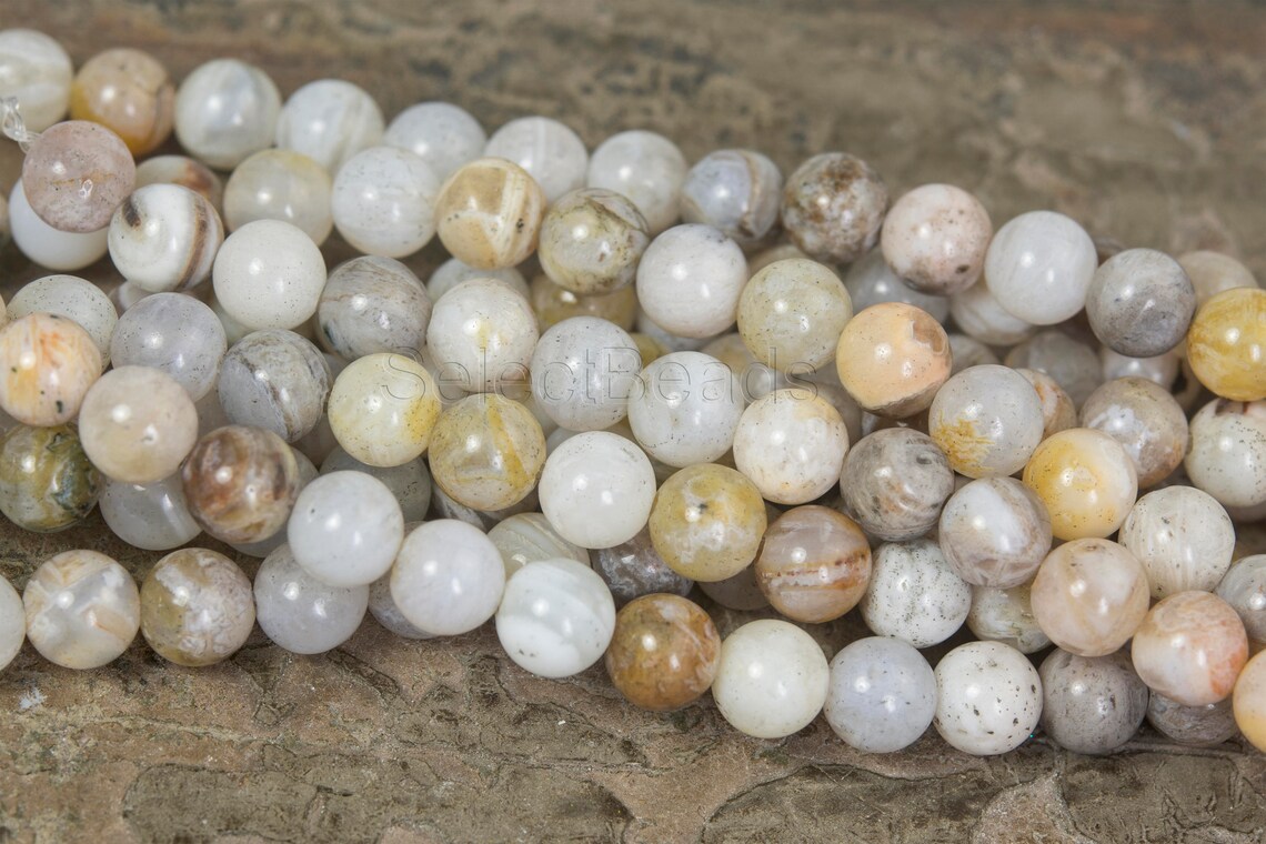 Bamboo Leaf Agate Beads - Natural Stone Jewelry Beads - Smooth Round ...