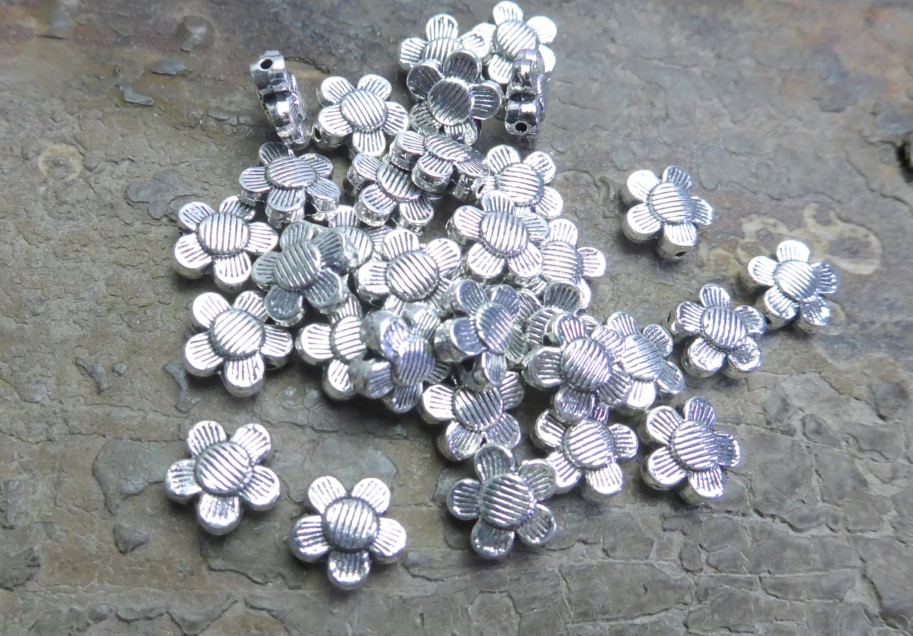 Antique silver flower beads Nepalese style alloy beads | Etsy