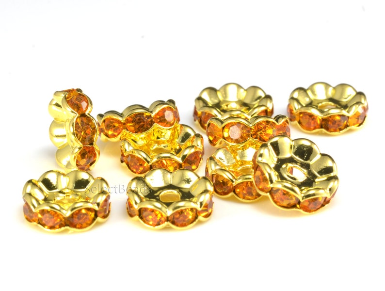 Crystal bead caps gold tone spacer beads amber color | Etsy