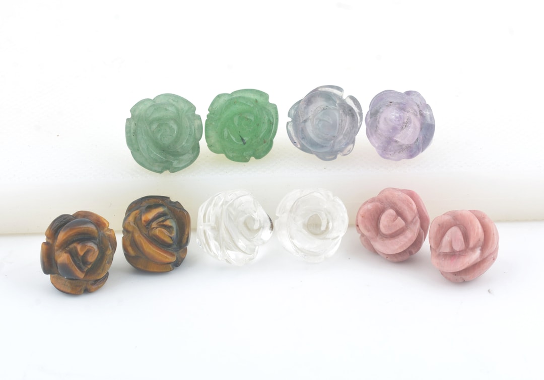 Gemstone Rose Carved Flower Beads - Hand Carved Stone Floral Beads ...