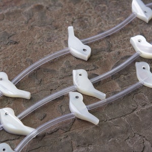 Shell Bird Beads - Black Mother of Pearl Beads - White Animal Beads ...