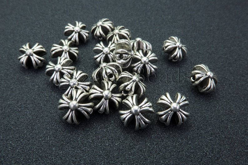 Antique Silver Cross Beads - Prayer Jewelry Beads - Religious Metal ...