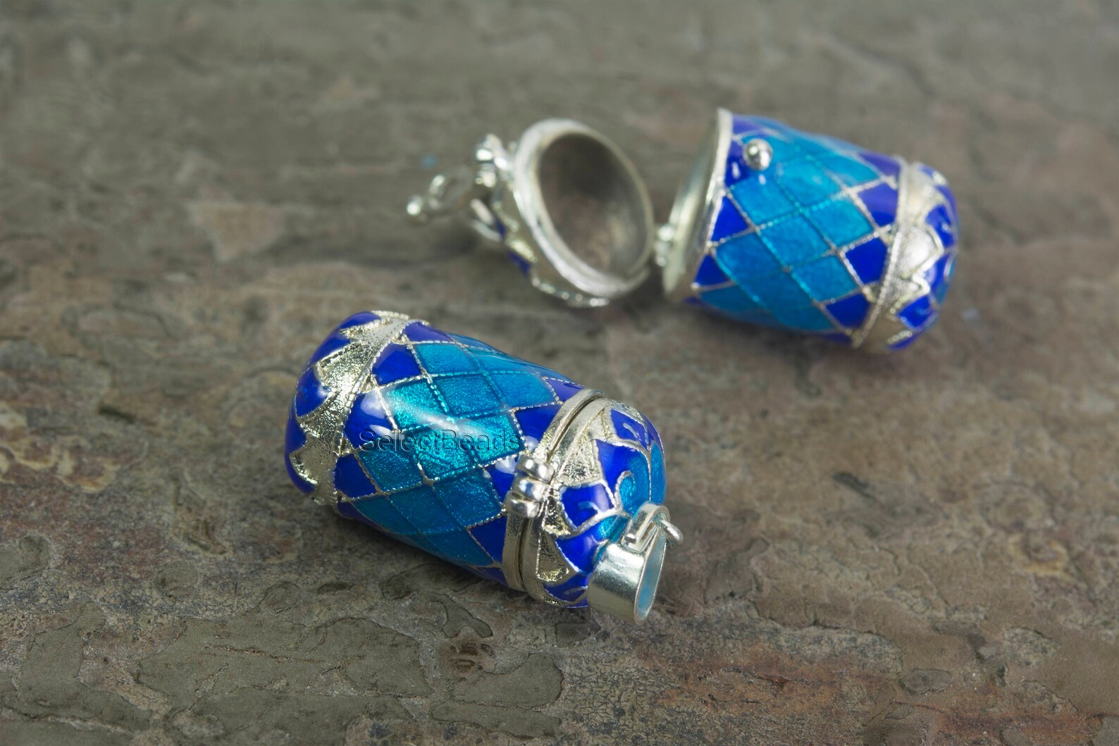 Blue Enamel Locket - Green Enamel Pendant - Silver Plated Brass Lockets ...
