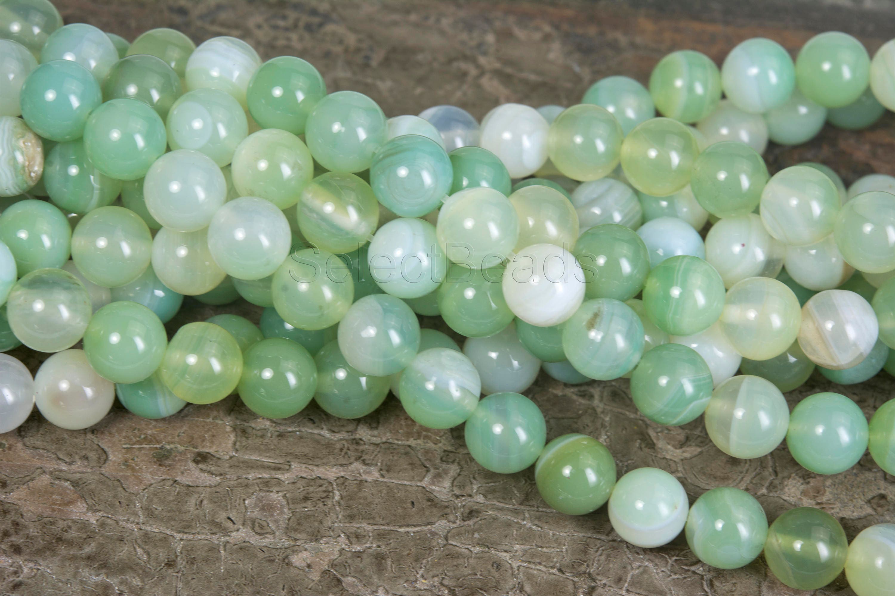 Light green banded agate gemstone agate stone round beads | Etsy