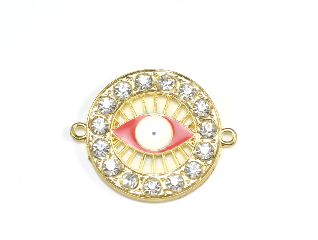 Clear Rhinestone Evil Eye Beads - Paved Red Eye Lucky Beads - Evil ...