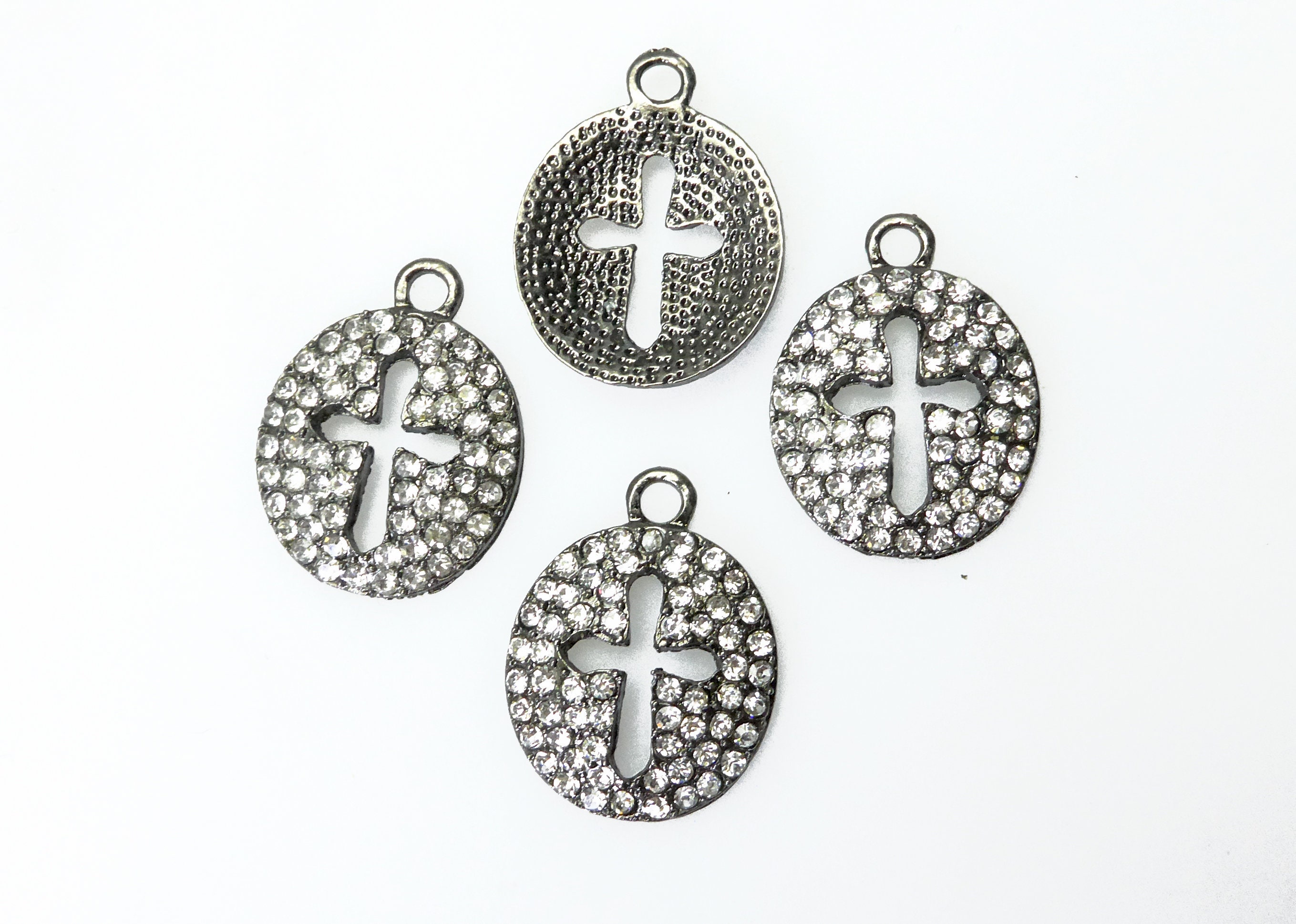 Cross Metal Charms - Clear Crystal Dangle Charm - Black Pendant Charm ...