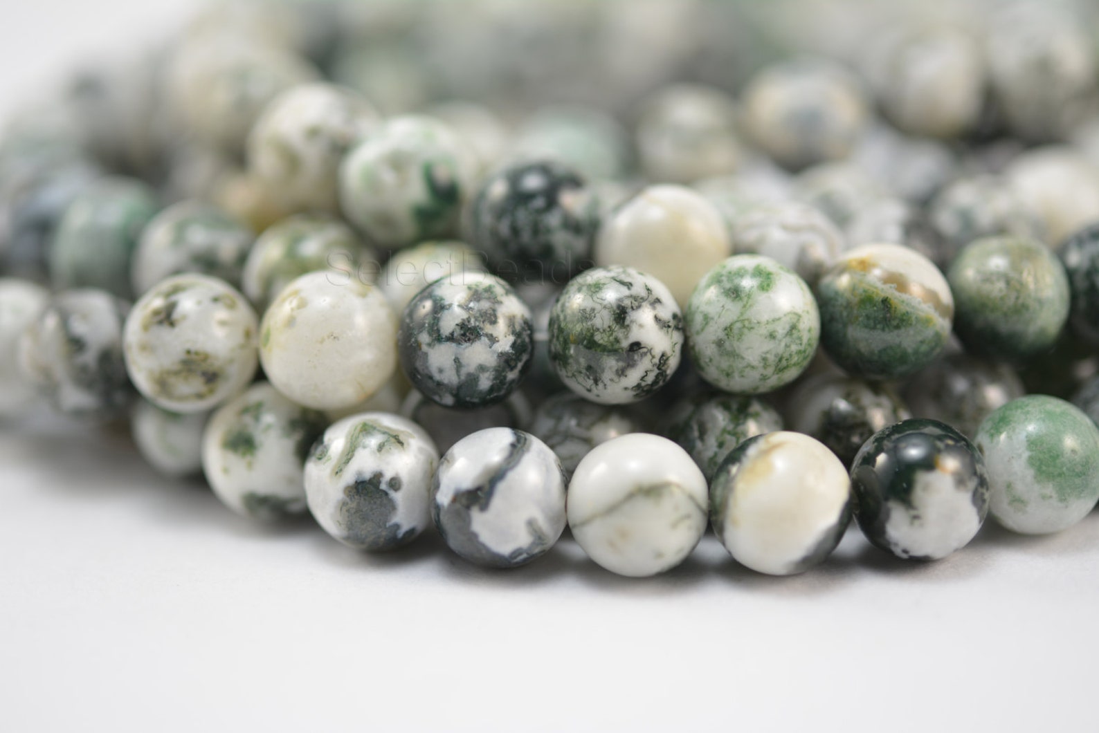 Tree Agate Beads - White and Green Tree Agate Round Beads ...