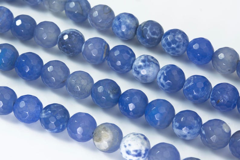 Blue Fire Agate Gemstone Beads - Faceted Agate Round Beads - Blue ...