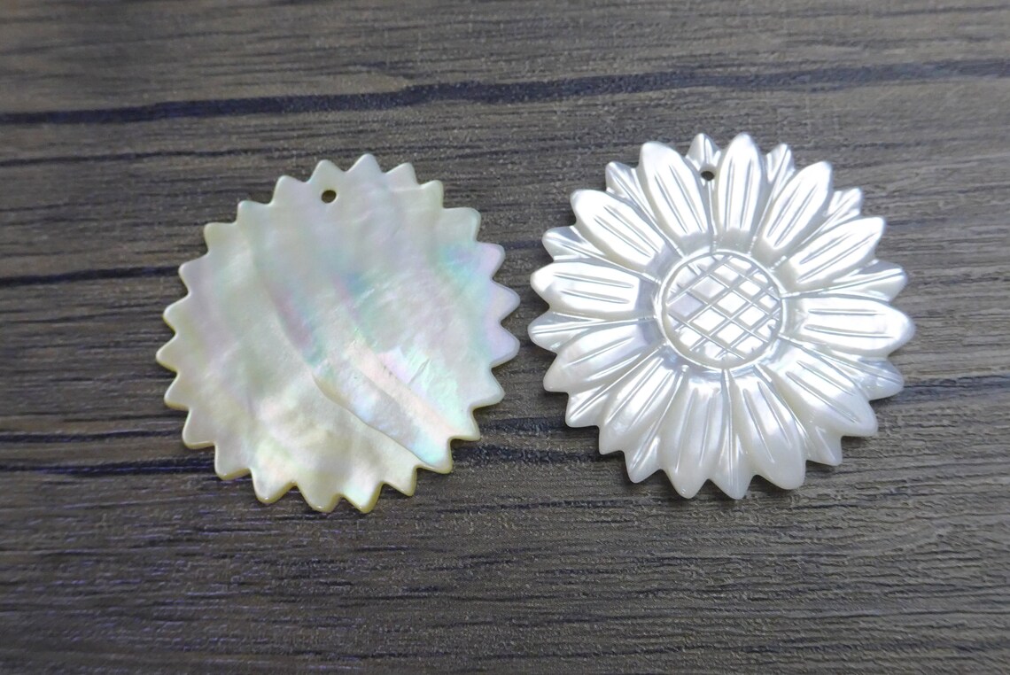 Sunflower sea shell pendants carved yellow shell floral | Etsy
