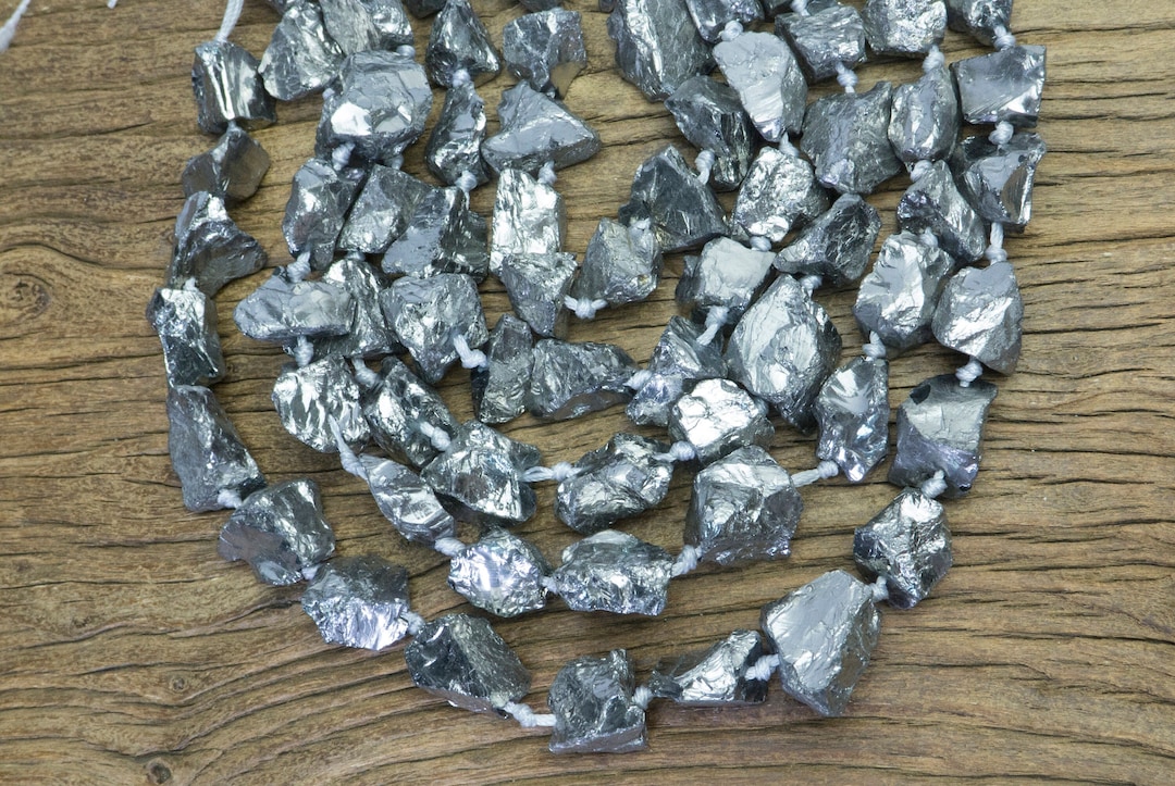 Silver Grey Raw Stone Chunky Nuggets - Plated Crystal Gemstone Nuggets ...