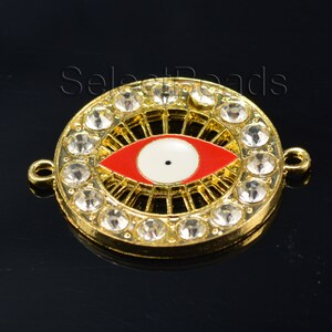 Clear Rhinestone Evil Eye Beads - Paved Red Eye Lucky Beads - Evil ...