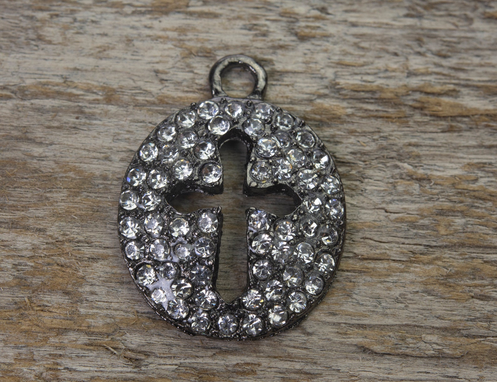 Cross Metal Charms - Clear Crystal Dangle Charm - Black Pendant Charm ...