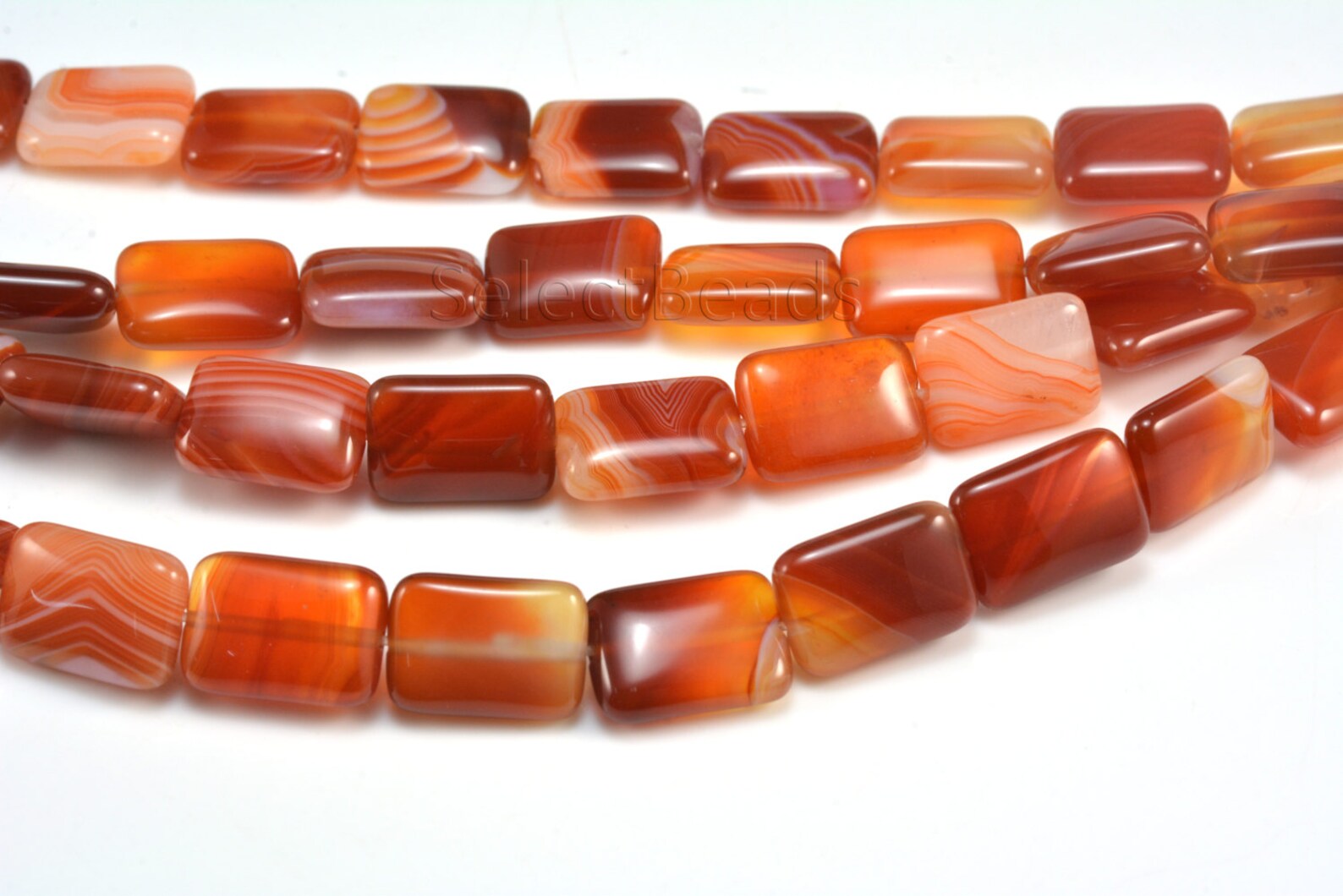 Red Banded Agate Beads Puffy Rectangle Gemstone Beads Red - Etsy