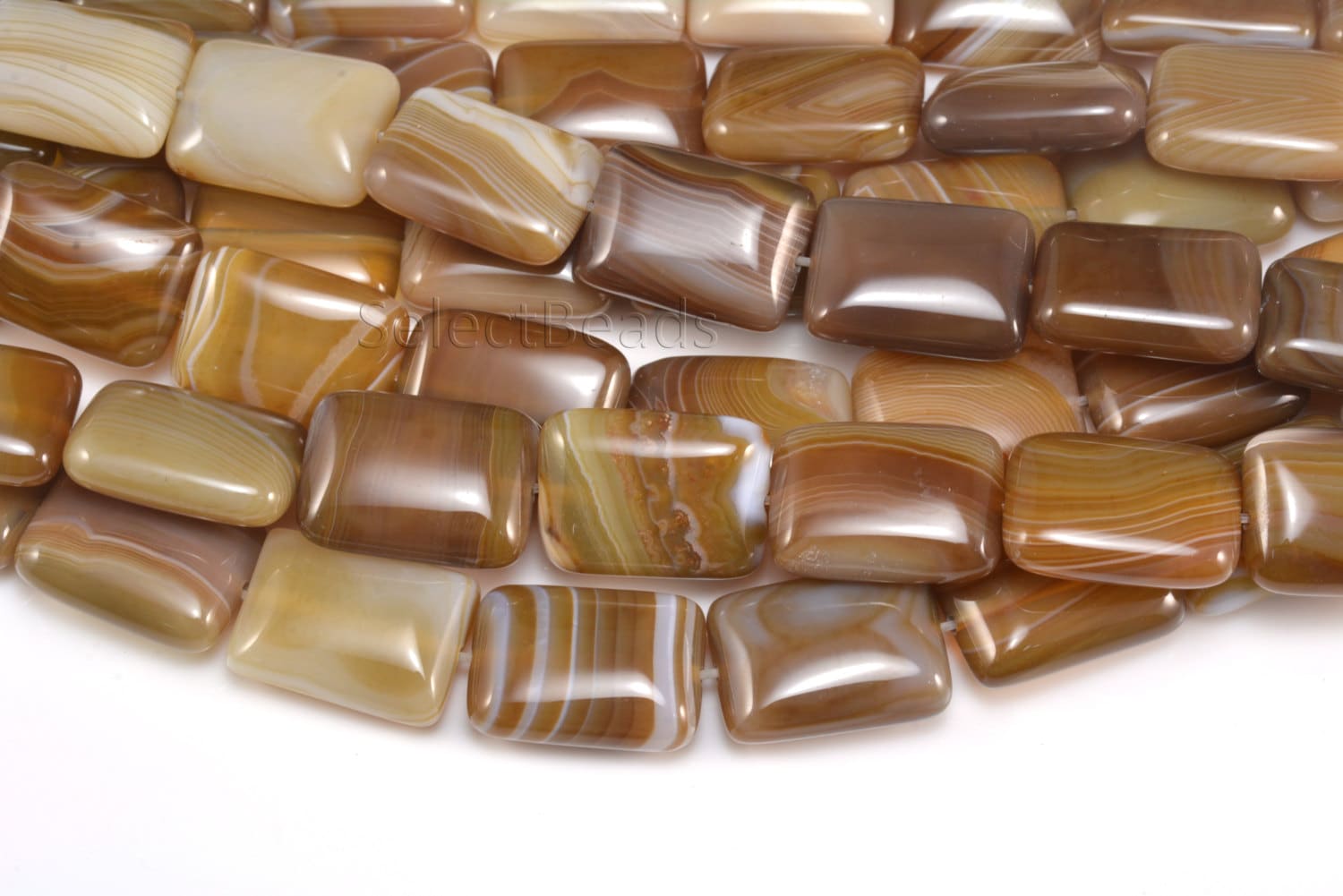 Brown Banded Agate Rectangle Beads Puffy Rectangle Gemostne - Etsy