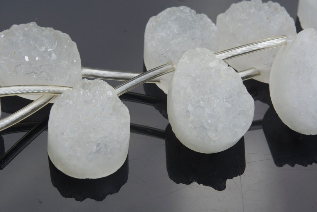 White Druzy Crystal Quartz Stones - Druzy Clear Quartz Teardrop Beads ...