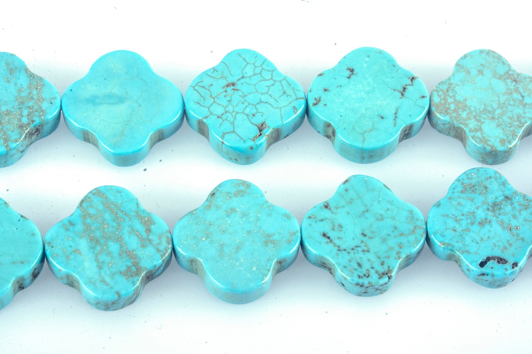 Blue Magnesite Turquoise Clover Beads - 18mm Blue Stone Clover Pendant ...