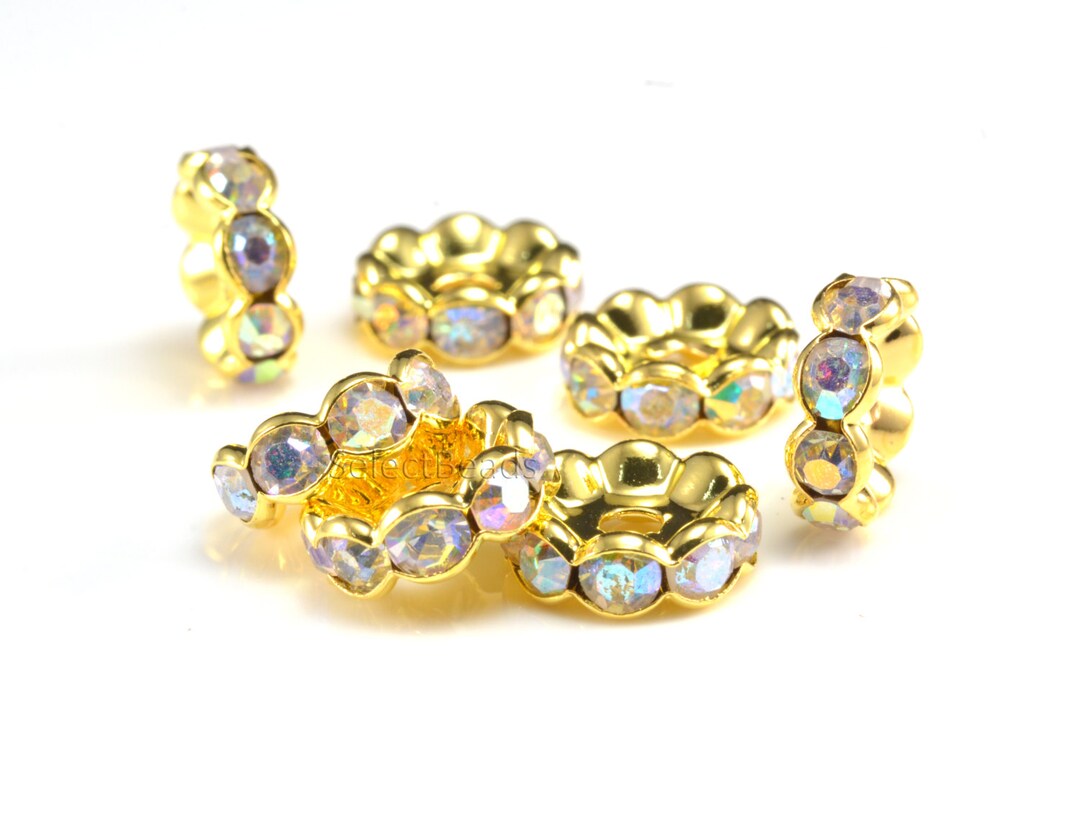 Rainbow Crystal Wave Spacer Beads - Gold Plated Brass Rondelle ...