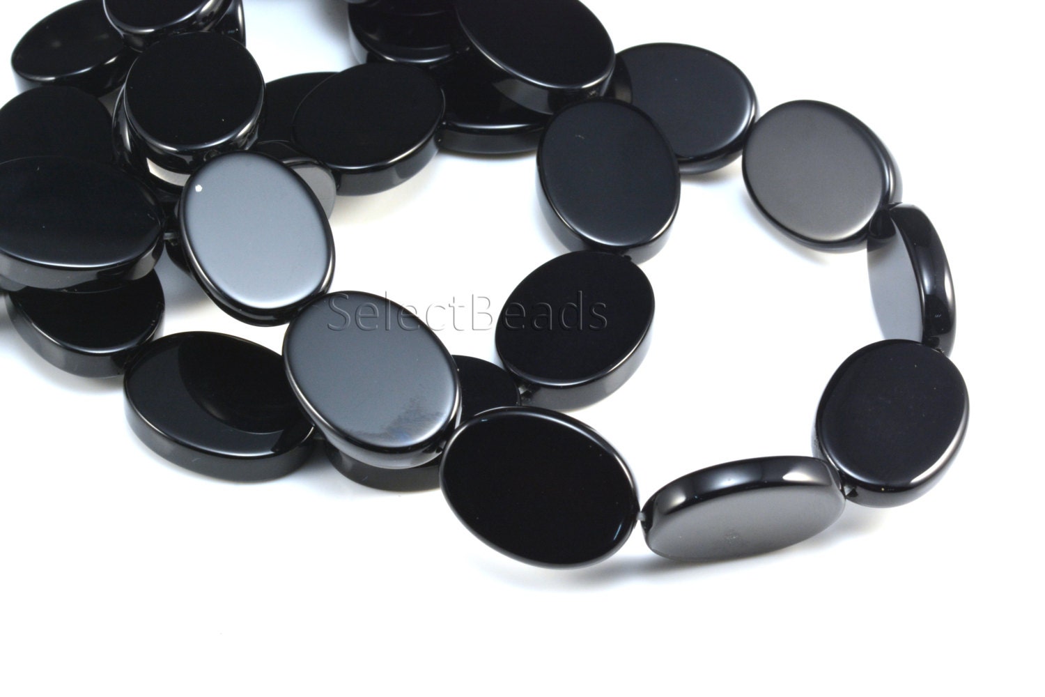 Black Onyx Oval Beads - Flat Back Oval Gemstone Beads - Black Gemstone ...